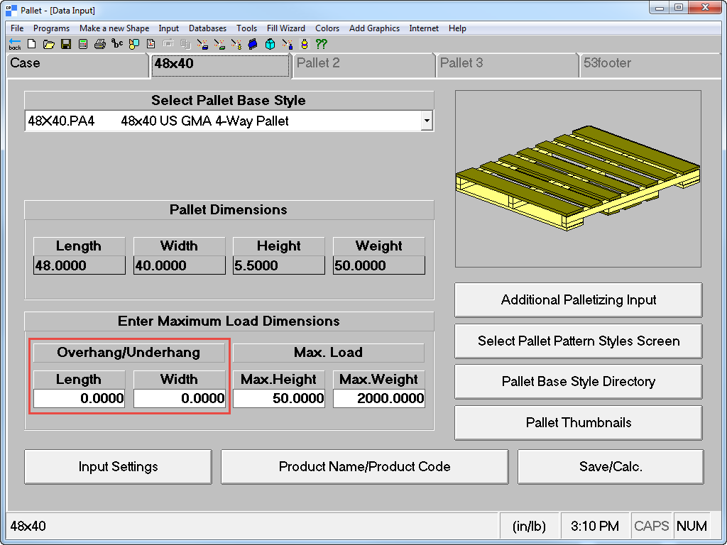 Cape - How to add Overhang or Underhang on a Pallet