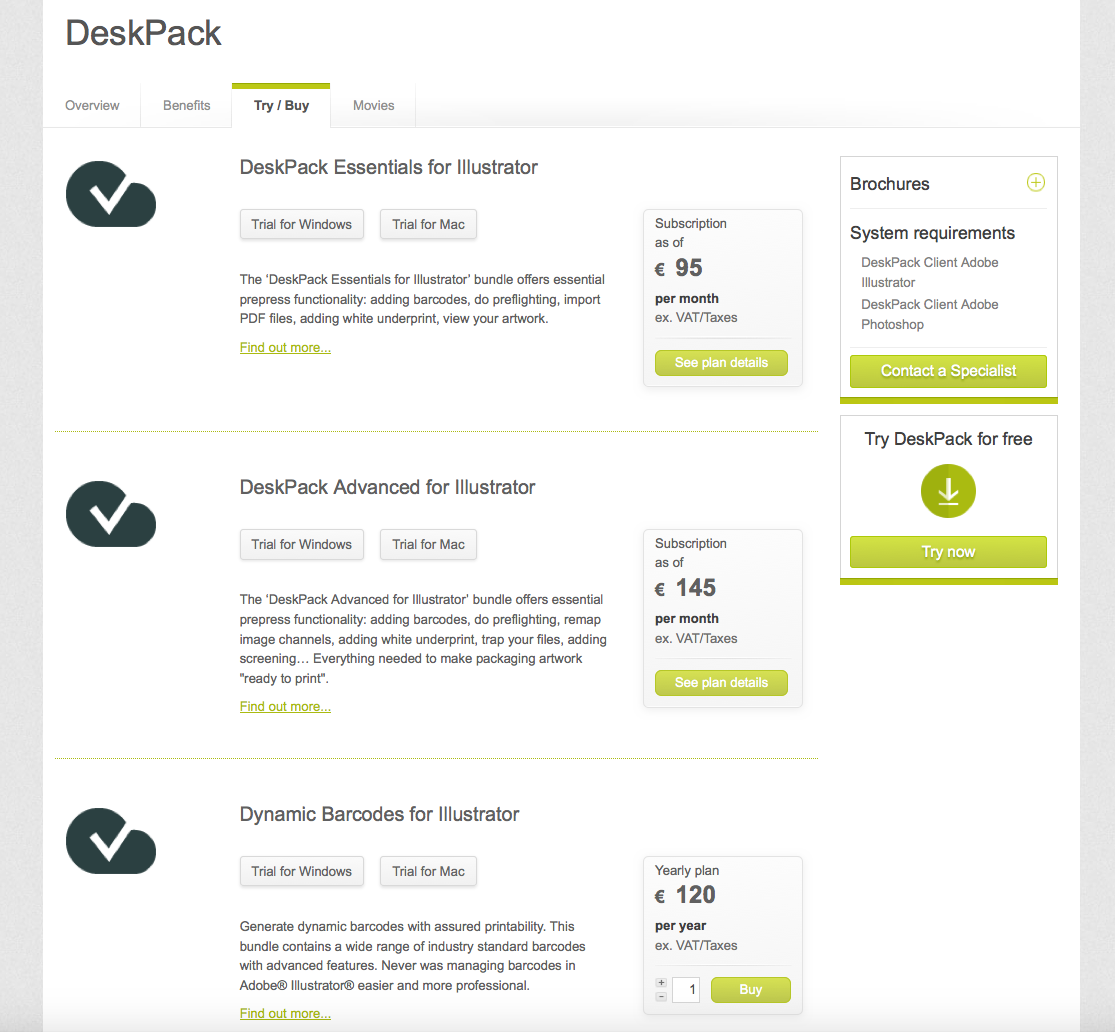 DeskPack - How to start a trial