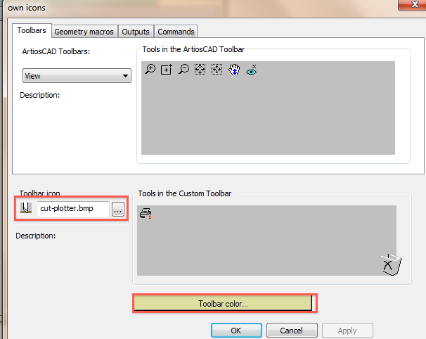 ArtiosCAD - How to configure a customized icon for an output