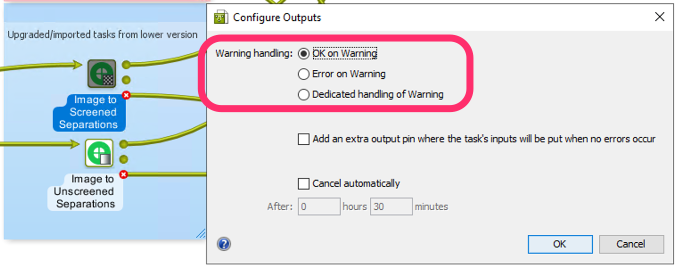 Imaging Engine Screened And Unscreened Output Added Warning Handling For Configure Outputs 