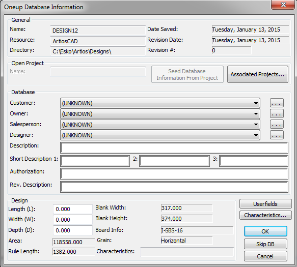ArtiosCAD - The database dialog window does not always appear when saving a file