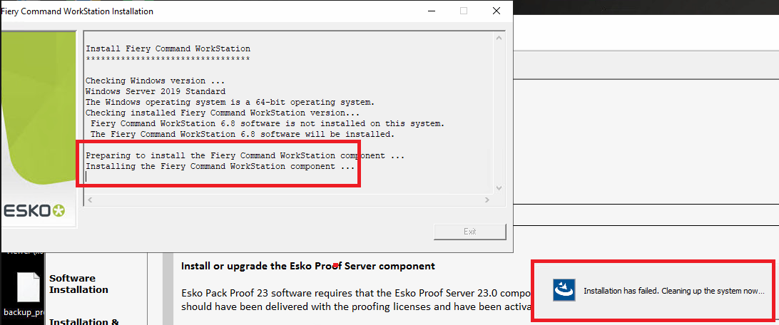 PackProof - Installation issues with the EFI components. Fiery Command Workstation