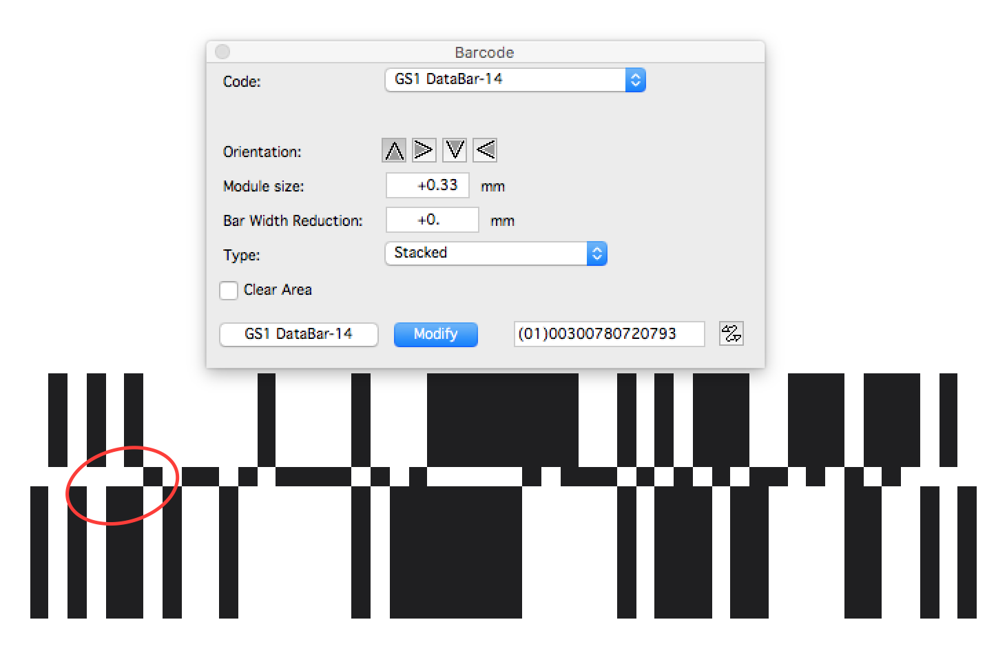ArtPro - GS1 Databar-14 stacked barcode change