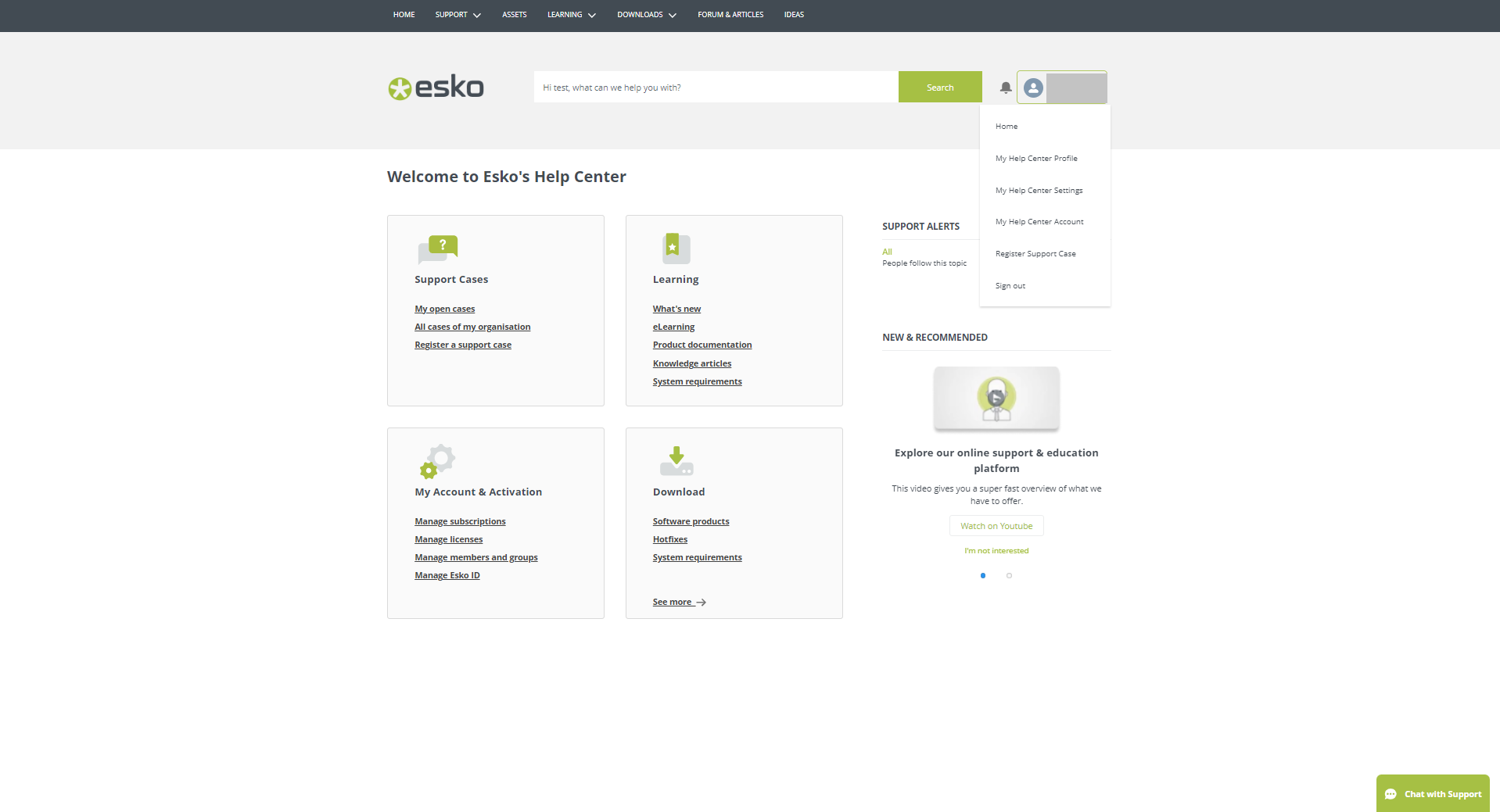 Esko Help Center - Guidelines for Changing Language in Esko Help Center to Register Support Cases