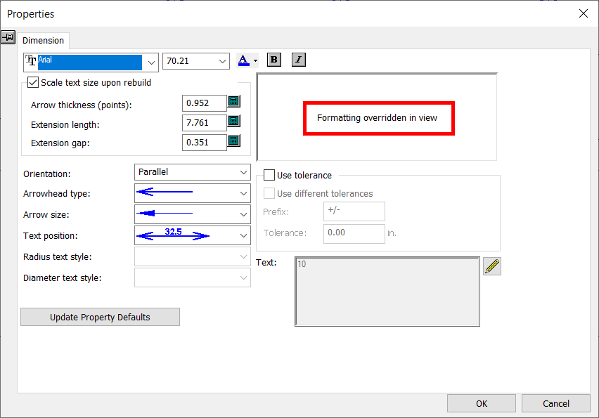 ArtiosCAD - When double clicking dimension to change the properties, a message appears stating ...