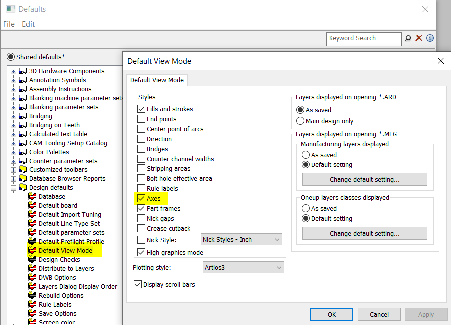 ArtiosCAD - Axes Lines (X-Axis, Y-Axis Initial Starting Point Lines) Not Appearing