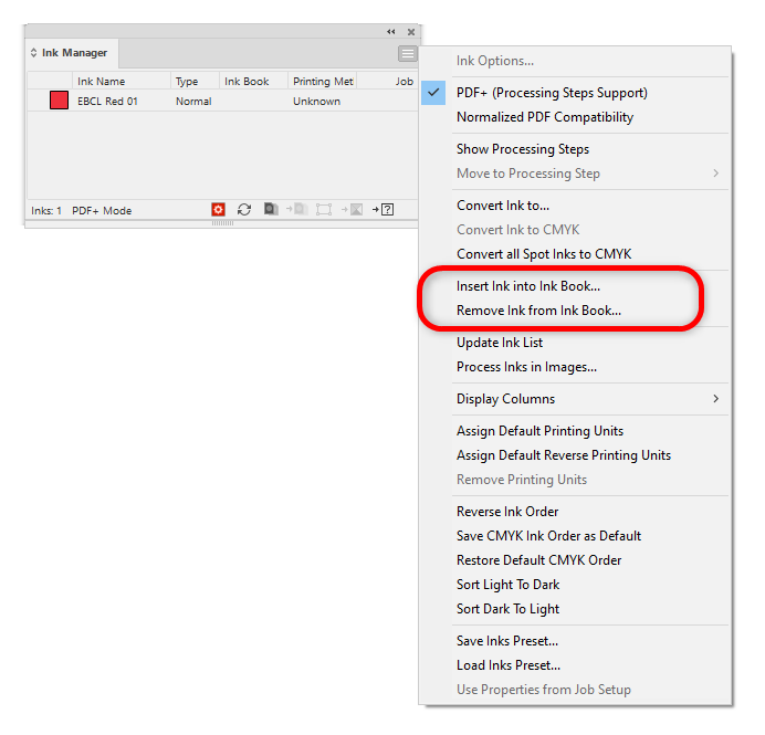 DeskPack - Remove and Insert Inks from Ink Books options missing in Ink Manager